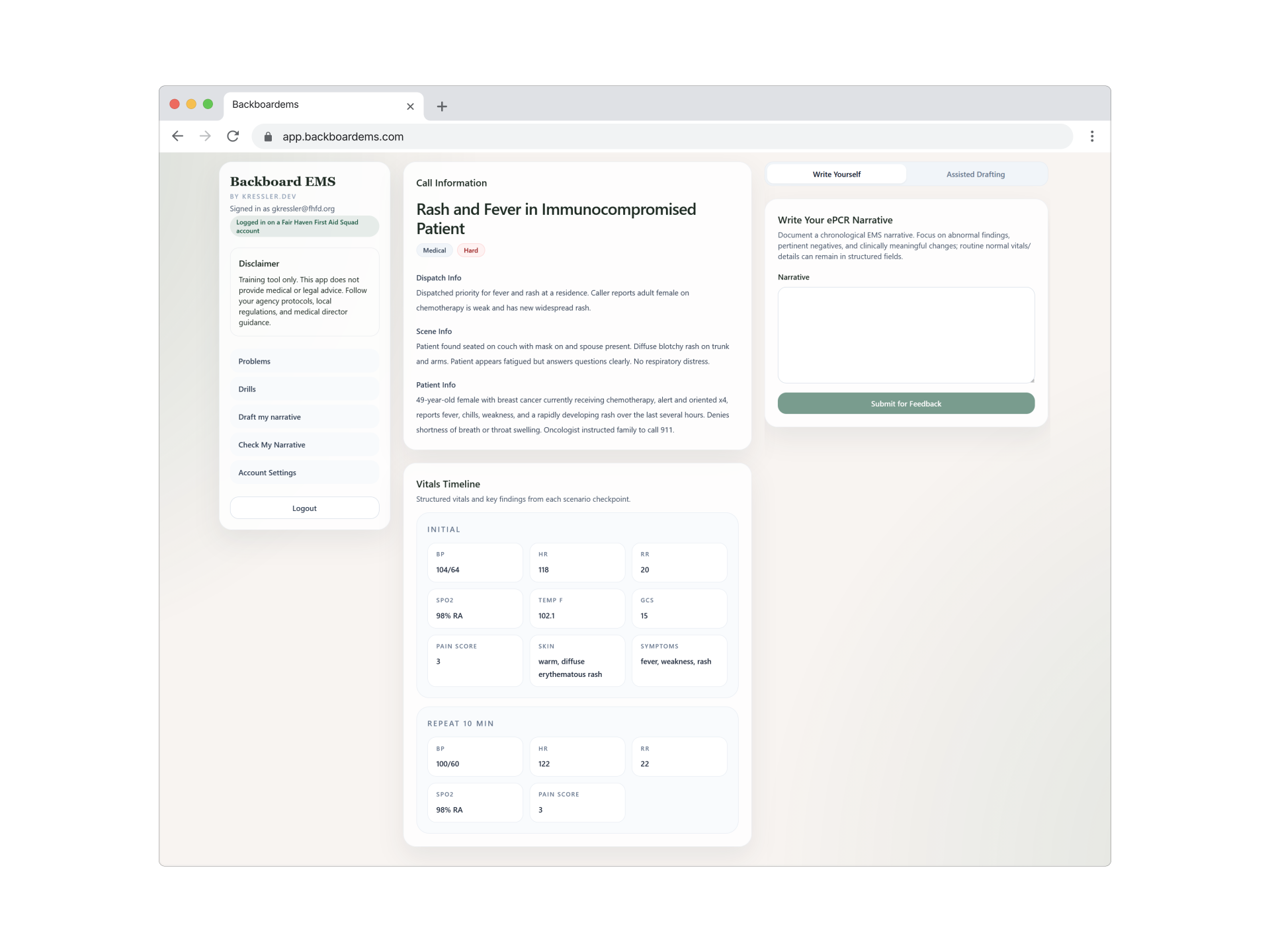 Backboard EMS: EMS Narrative & MCI Triage Training with AI Scoring